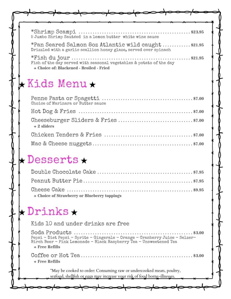 Menu – Mosey's Roadhouse